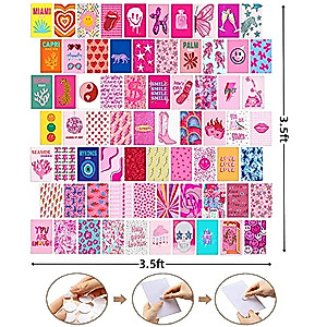 Preppy Aesthetic Pictures Wall Collage Kit - 70 set 4x6 Inch - Trendy Pink Photo Collage Kit for Preppy Room Decor - Cute Small Posters for Dorm Bedroom - Preppy Things for Teen Girls -Trendy Room Decor Preppy Stickers