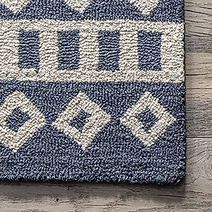 nuLOOM Meadow Hand Tufted Wool Tribal Geometric Area Rug, 4' x 6', Blue