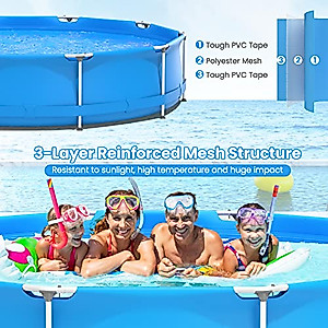 Goplus Above Ground Swimming Pool, 12ft x 12ft x 30inch Outdoor Steel Frame Pool W/Pool Cover, Reinforced Steel Frame, Round Swimming Pool for Backyard, Garden, Patio, Balcony (Blue)