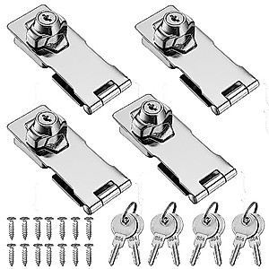 4 Pack Keyed Hasp Latch Lock 4 x 1-5/8 inch Twist Knob Keyed Locking Hasp for Small Doors, Drawer, Cabinets and More, Stainless Steel Chrome Plated Hasp Lock with Keys