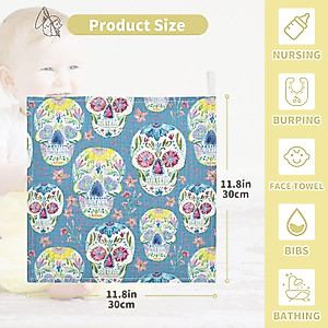 vvfelixl Baby Muslin Washcloths Floral Sugar Skull Baby Burp Cloths Cotton Baby Face Towel for Newborn Infants Boys Girls Soft and Absorbent 11.8 X 11.8 in, 3 Pack Blue