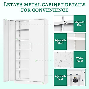Letaya Metal Storage Cabinets with Lock Door,Steel Locker Garage Cabinets 5 Adjustable Shelves for Home,Office, Warehouse(White)