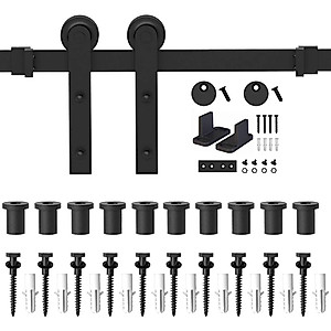 WINSOON Black 14FT Single Door Kit with 12" Sliding Barn Door Handles Brushed Nickel