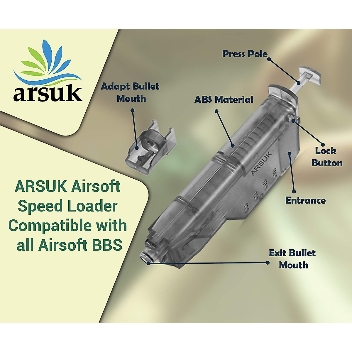 ARSUK Airsoft Speed Loader with Adapter for 6mm bb Pellets, Paintball Magazine Fast Quick Loading Airsoft Tool Accessory for 155 Rounds
