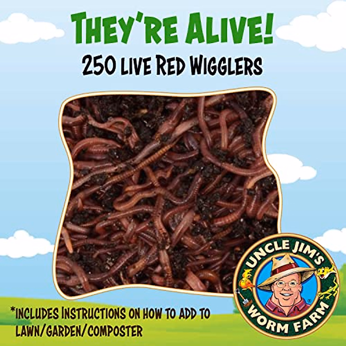 Uncle Jim's Worm Farm Red Wiggler Live Composting Worms Mix for Garden Soil or Fishing | Pack of Compost Improves Structure and Quality Healthier Gardens 250 Count