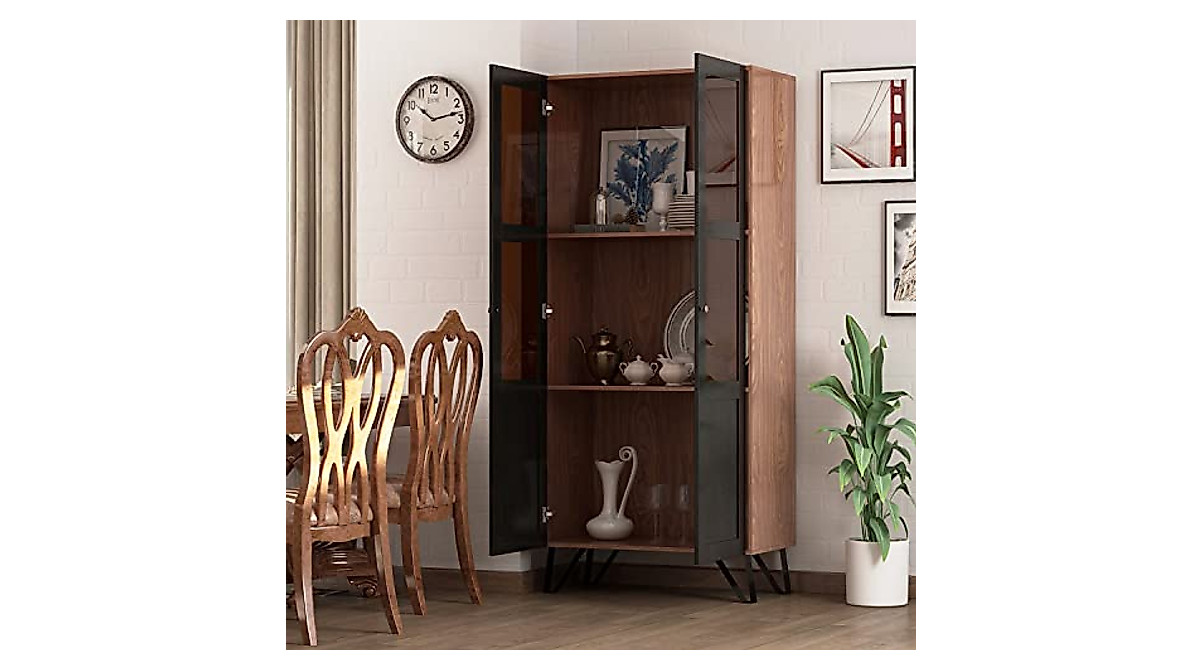 ECACAD 3-Tier Tall Bookcase with Glass Doors | Storage Cabinet