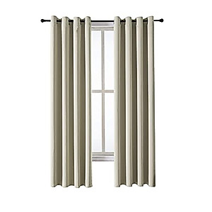 ChrisDowa Grommet Room Darkening Curtains for Bedroom and Living Room - 2 Panels Set Thermal Insulated Blackout Curtains (Beige, 52W x 84L)