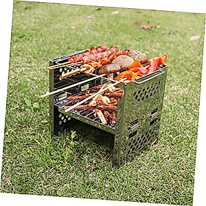 Toddmomy Folding Wood Stove Backpack Accessories Backpacking Stove Portable Burner Portable Smoker Grill Portable Charcoal Grill Charcoal Barbecue Grill Bbq Tool Stainless Steel Silver Mini