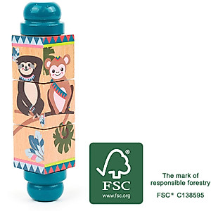 Wooden Spinning Puzzle Cube (Jungle Theme) by Small Foot – Babies Learn Patterns and Animals While Developing Fine Motor Skills – Classic Educational Game for Toddlers – Ages 12+ months