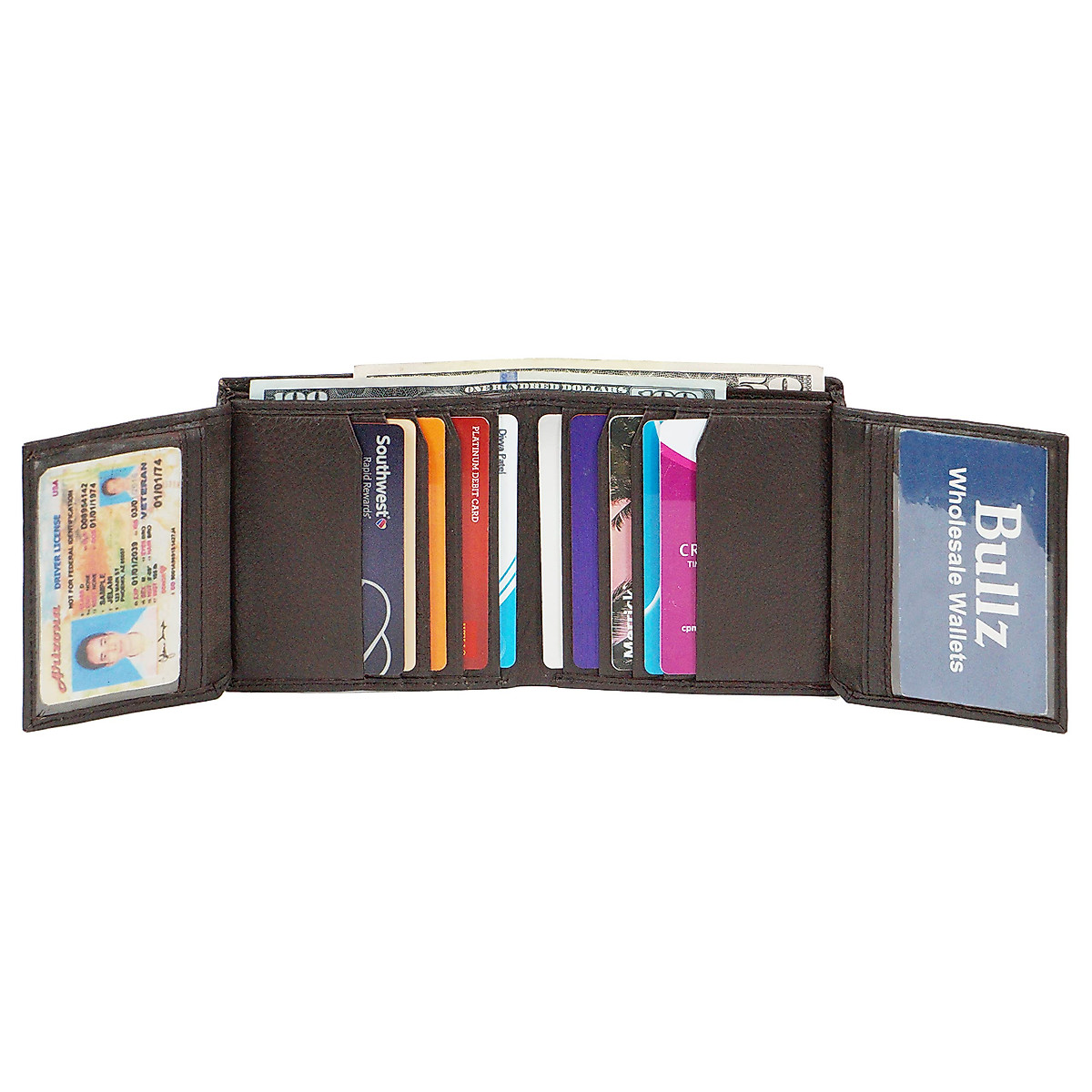Bullz Genuine Nappa Cow leather Dual Credit Card ID Flap Bifold Mens Wallet Passcase