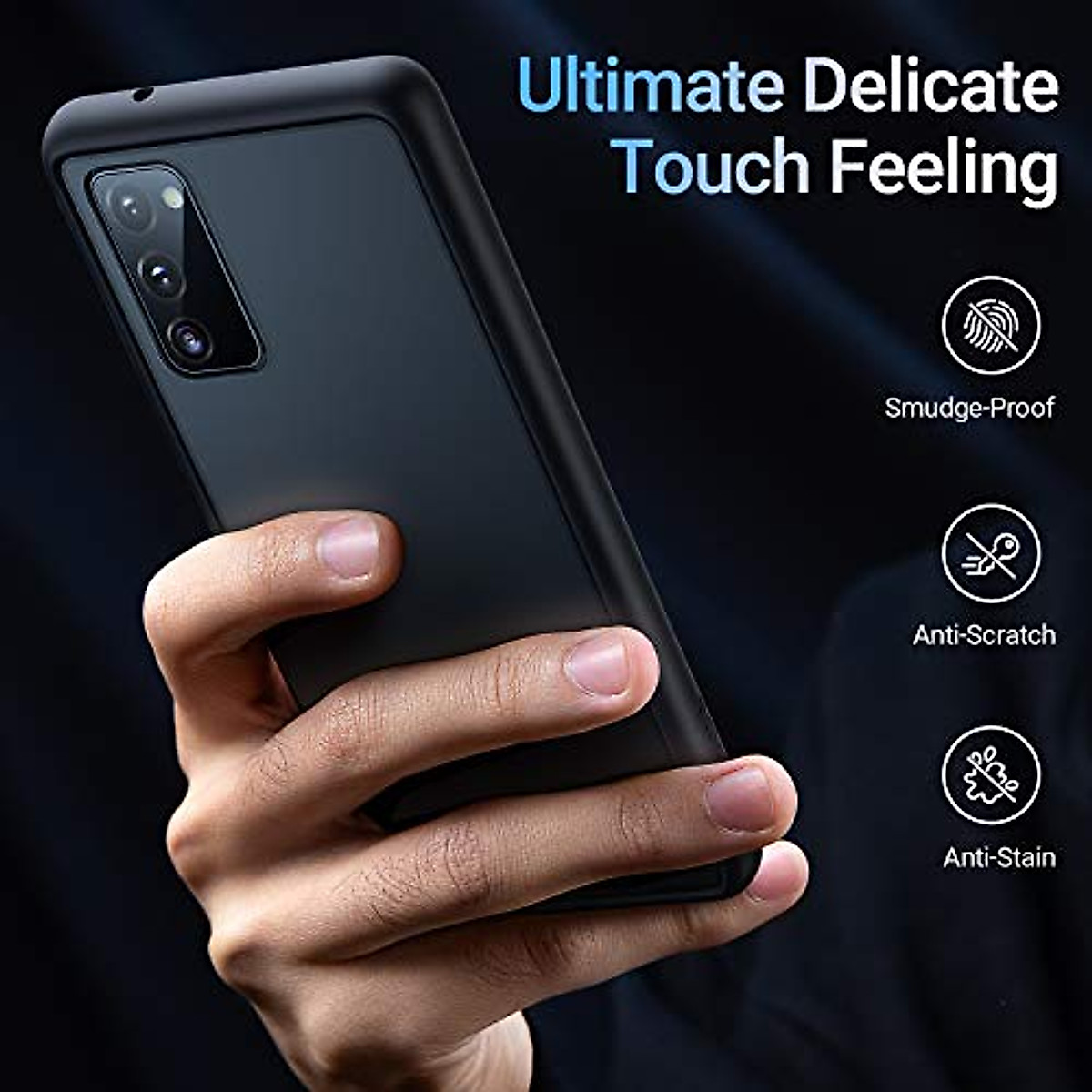 TORRAS Shockproof Galaxy S20 Case 6.2 Inch, [4X Military Drop Protection] Translucent Matte Hard Back with Soft Edge Slim Case Compatible for Samsung Galaxy S20 Case ，Matte Black
