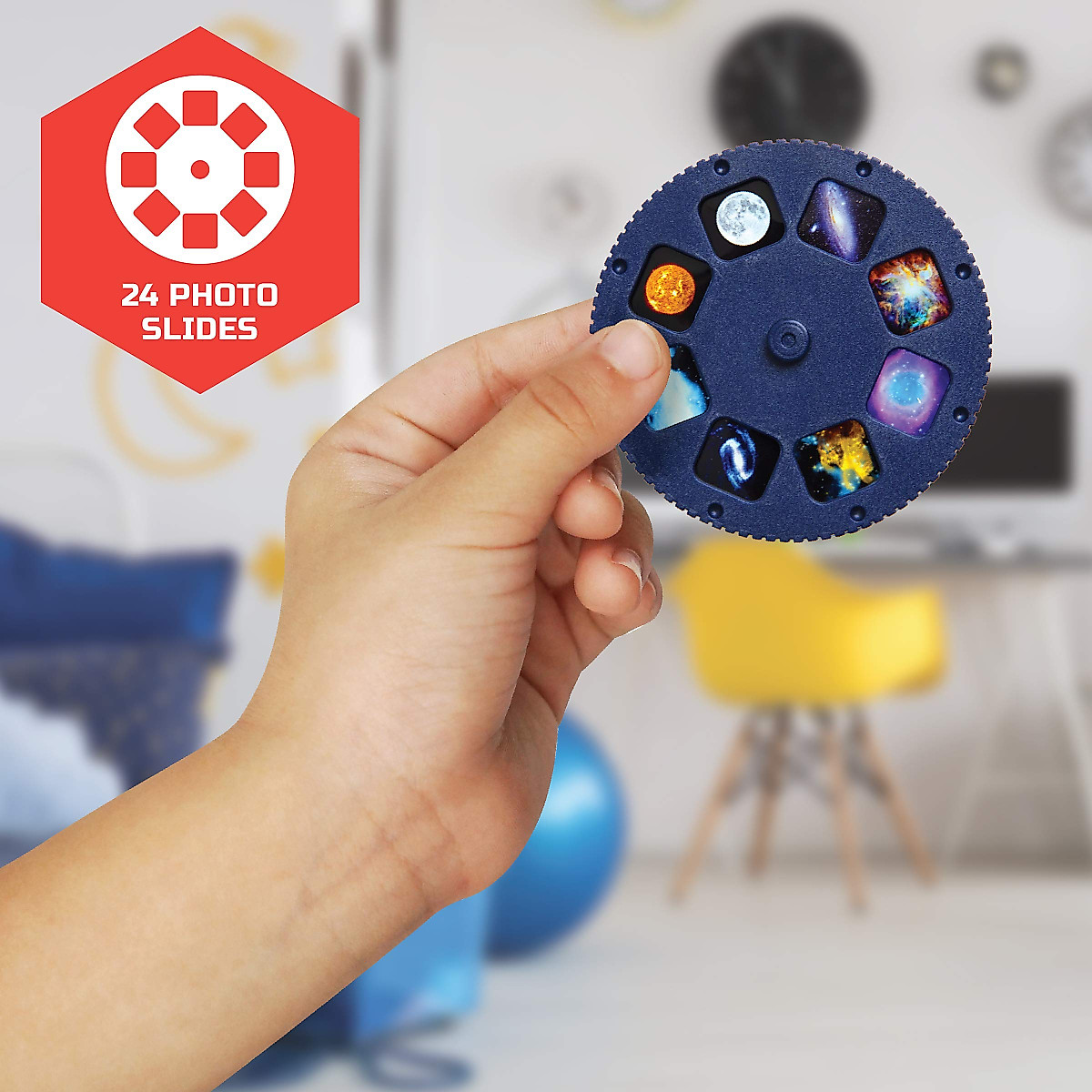Discovery #MINDBLOWN 2-in-1 Reversible Planetarium Space Projector, 24 Images, 360-Degree Rotation, Moving Stars and Stationary Modes, Displays Planets Nebula Stars Constellations, Kids Astronomy Toy