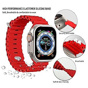 Compatible with Watch Ocean Band, for Apple Watch Band Ultra 49mm 45mm 44mm 42mm, Adjustable Silicone Sport Loop Strap Men Women for Bands Series 8 7 6 5 4 3 2 1 SE, Red