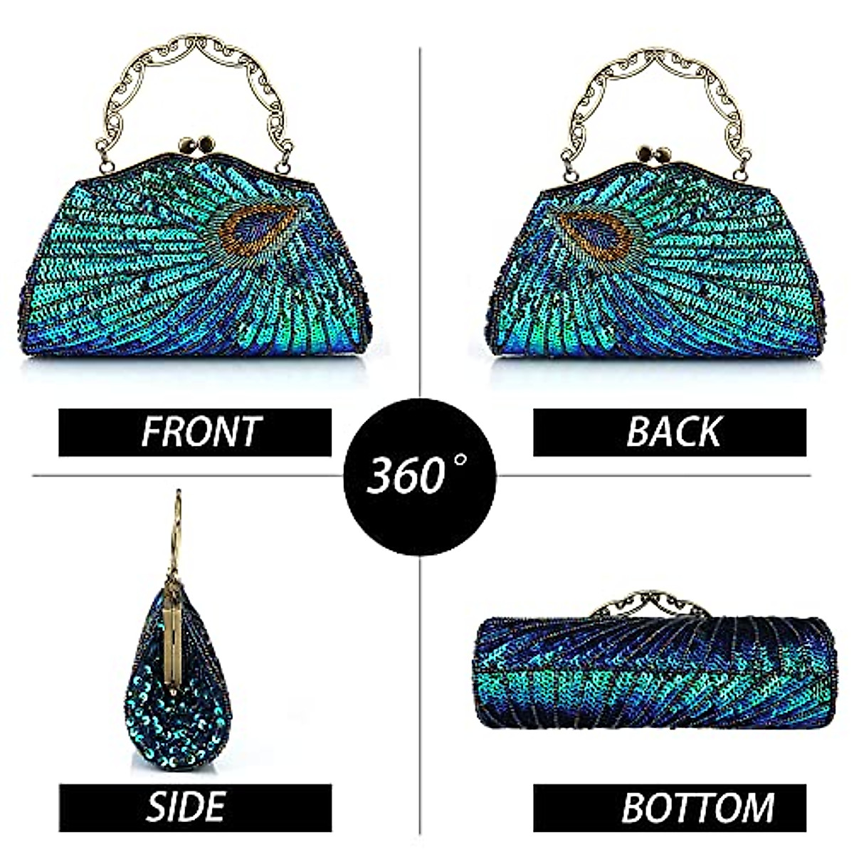 Buric Clutch Purses for Women Evening Bag Evening Purse Metal Binding Crossbody Bag with Detachable Chain for Wedding/Prom (Peacock Green)