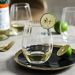 1500° C TABLETOP Radial Ray Stemless Wine Glasses Set of 6, 18 oz, Crystal Clear Wine Glasses for White and Red Wine, Ideal Gifts for Wine Lover at Chrismas and New Year.