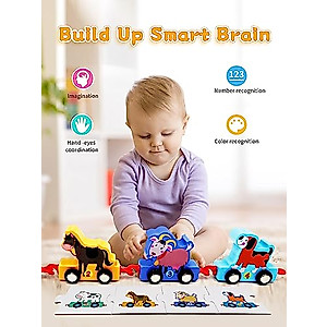 ZRCCOX Wooden Farm Animals Train Set Toy for 2 3 4 Year Old Girls and Boys Birthday Gifts Montessori Toddlers Toys for Ages 2-4 Boy Toy Train Learning Educational Toys for Kids 1-2-4