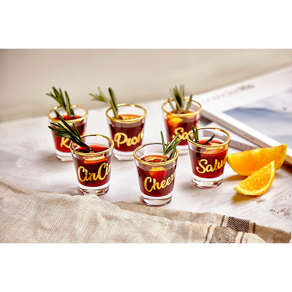 World of Cheers Europe Series, Set of 6 cute shot glasses bulk (1.5oz / 50ml) Heavy Base Shot Glasses Set, Detailed with Gold Rim shot glass, and Typography, an Uplifting Barware Collection