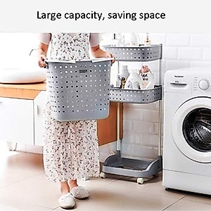 Laundry Hamper with Wheels and Removable Basket Bathroom Storage Organizer,Rolling Storage Rack,3-Tier Mobile Storage Cart For Bathroom and Laundry or Narrow Places,Gray
