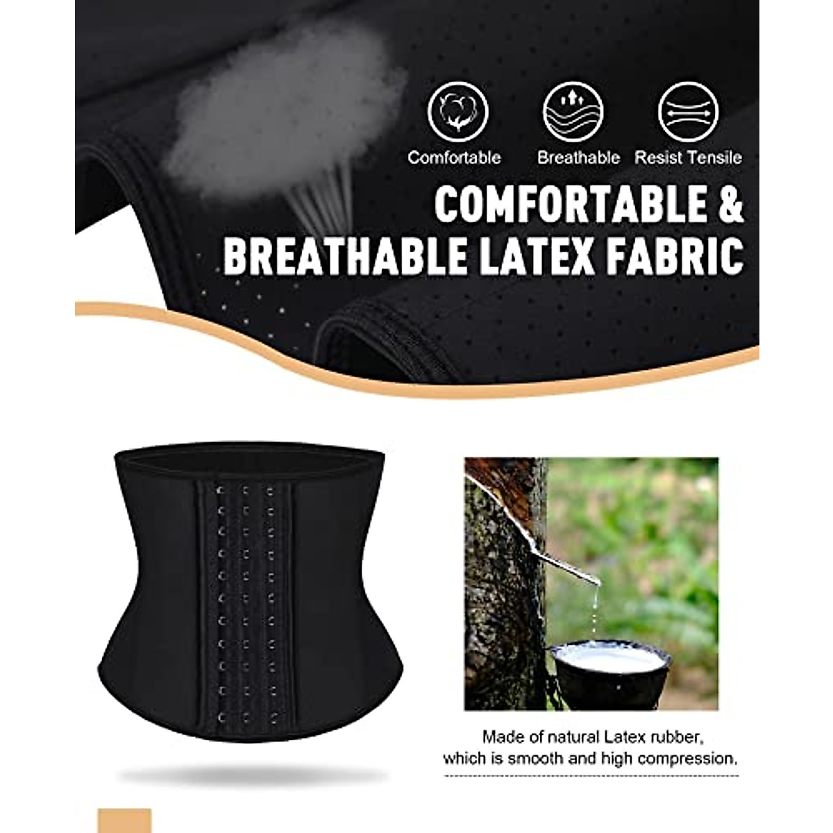 FeelinGirl Women Short Torso Latex Waist Trainer Corset Waist Trainer Breathable Waist Trimmer Hourglass