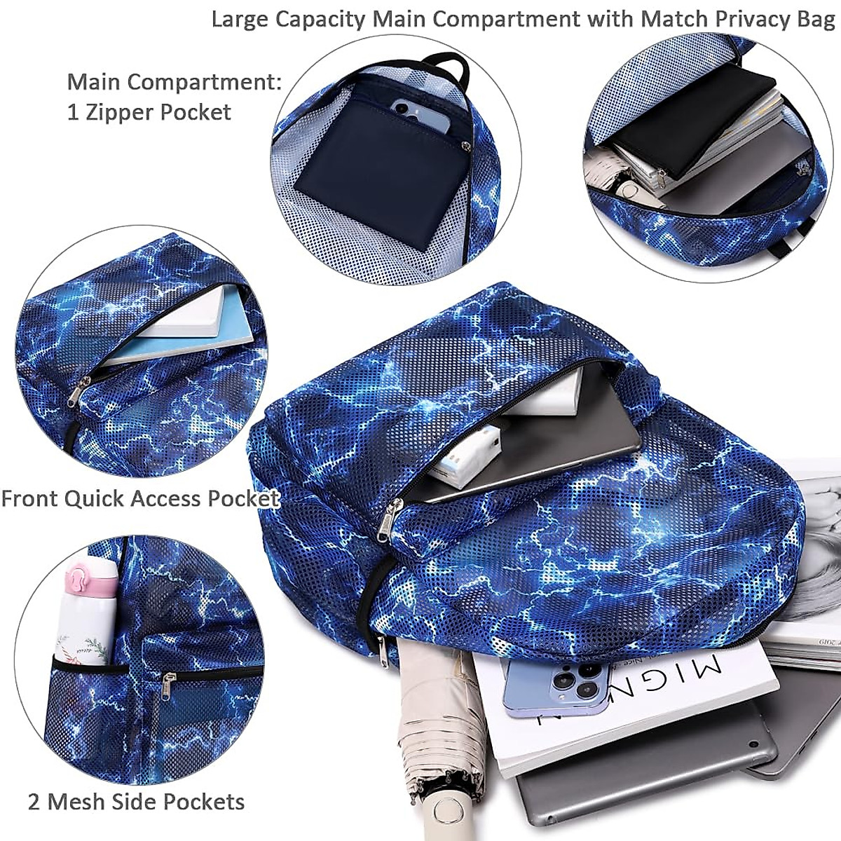 Meisohua Mesh Backpack for Boys Lightning Blue School Backpack for Kids Boys 2 in 1 Set See Through Casual Backpack for Teen Boys Girls