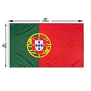 DANF Portugal Flag 3x5 Ft Thick Polyester, Fade Resistant, Brass Grommets, Canvas Header Portuguese National Flags with 3 X 5 Feet
