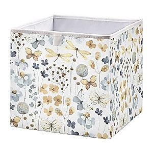 Kigai Butterfly Flowers Storage Baskets, 16x11x7 in Collapsible Fabric Storage Bins Organizer Rectangular Storage Box for Shelves, Closets, Laundry, Nursery, Home Decor