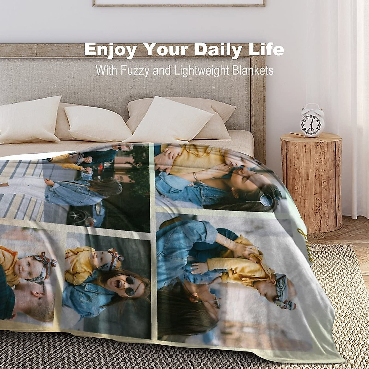D-Story Custom Blanket with Text Photos,Personalized Customized Picture Blankets for Family Friends Kids Used as Souvenir Birthday Gifts 5 Photos Collage