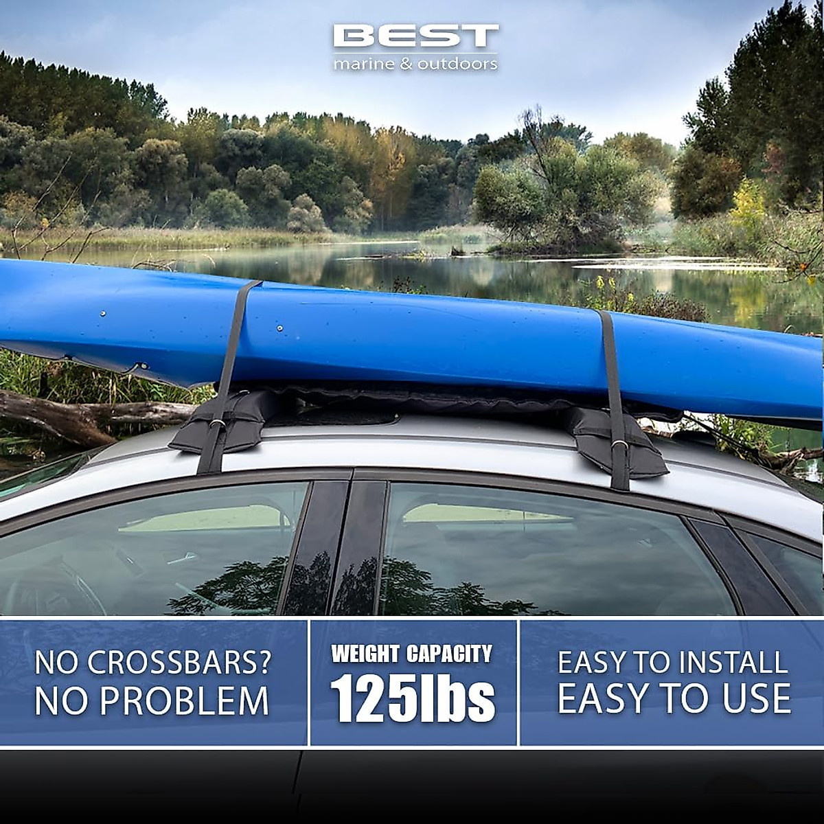 Best Marine and Outdoors Soft Roof Rack Pads, Premium Kayak Roof Racks for Canoes, SUP Paddle Boards & Surfboards, Luggage Carrier for Cars Without Crossbars
