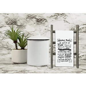 Kitchen Rules Flour Sack Kitchen Towel with Hanging Loop - Funny Cute Swert Family Dish Cloth Birthday Christmas Mother's Day Gift