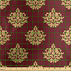 Lunarable Damask Fabric by The Yard, Designs from Orient Folklore Floral Elements Foliage Silhouette Illustration, Decorative Satin Fabric for Home Textiles and Crafts, 1 Yard, Beige and Ruby