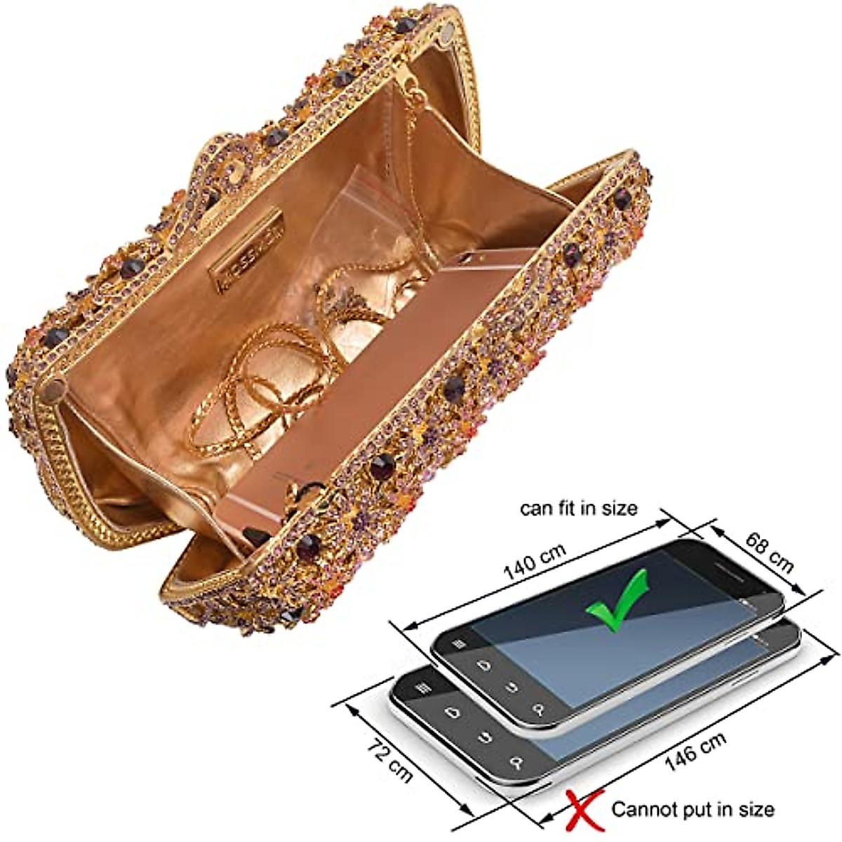 MOSSMON Flower Crystal Evening Clutch Bag Elegant Bride Wedding Party Purse for Women