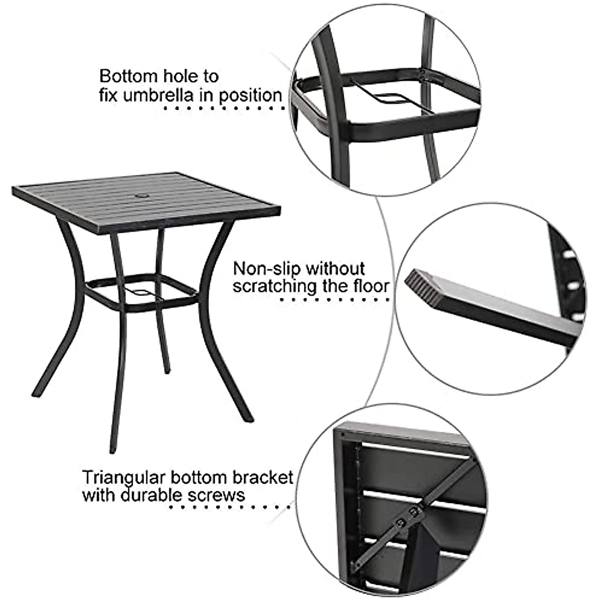 PHI VILLA Patio Bar Set, 3 pcs Outdoor Metal Bar Set with 2 Swivel Cushioned Stools & 31" Square Patio Bar Table with Umbrella Hole, Outdoor Furniture Set for Patios Backyard, Porches or Garden