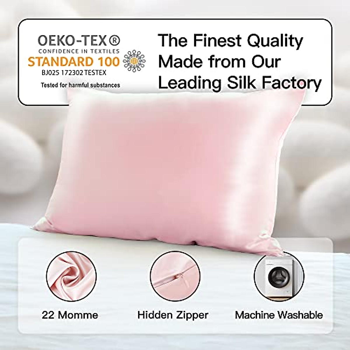MOOFUN Silk Pillowcase- Standard Size 20 * 26 inches, 22 Momme 100% 6A High-Grade Pure Mulberry Silk reducing Wrinkles Smooth Hair Skin Anti-BedHead Anti-Aging Breathable Machine Washable-Pink
