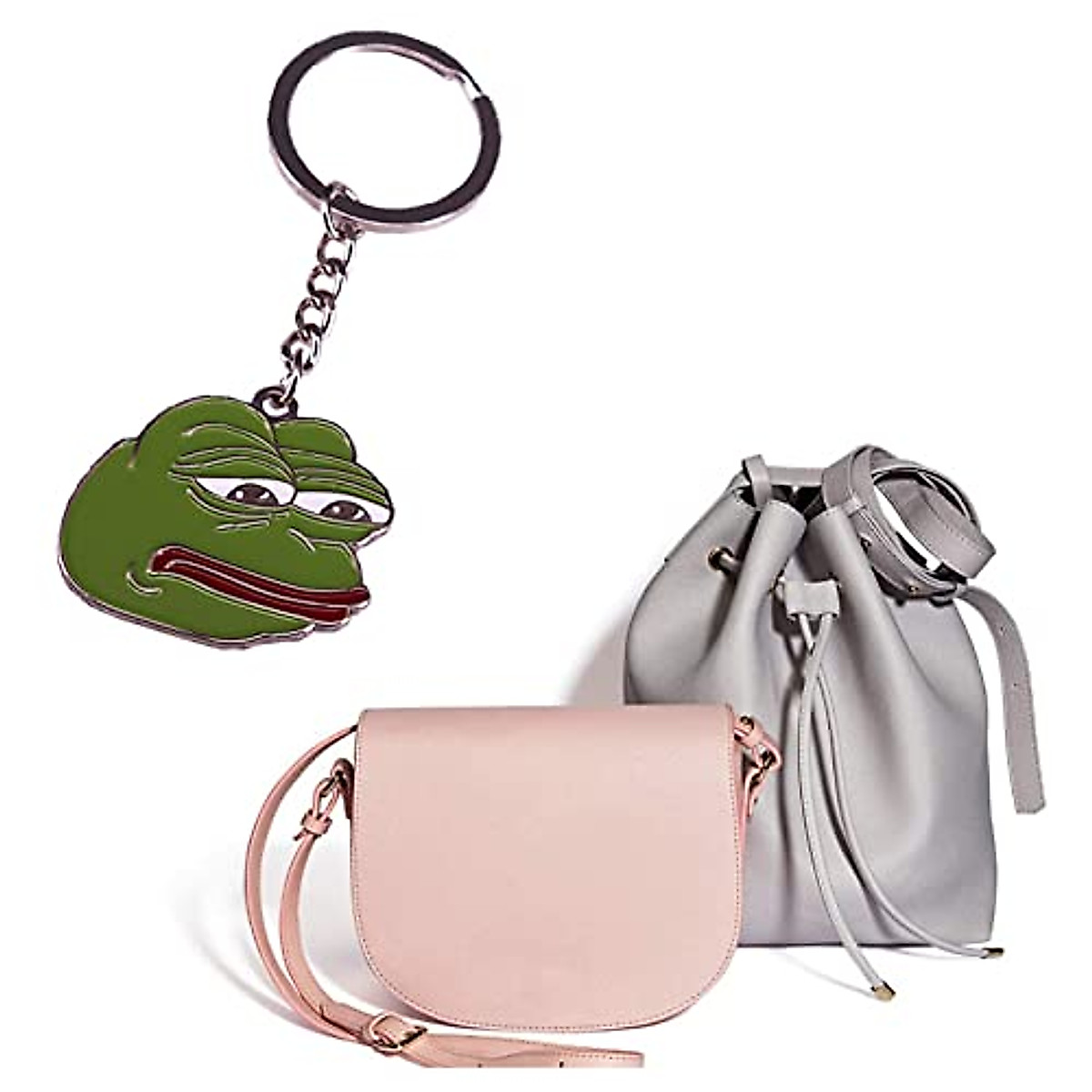 pologmase Sad Frog Metal KeyChain Funny Green Frog Keyring Key Holder Car Key Chain Ring For Men Women Bag Accessories Gift