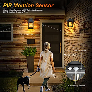 Solar Lanterns Outdoor Waterproof with 3 Modes, Solar Porch Lights Dusk to Dawn Outdoor Lighting, Motion Sensor Outdoor Wall Lights, Exterior Lighting Fixtures for Yard, Fence, Patio, Barn, Garage