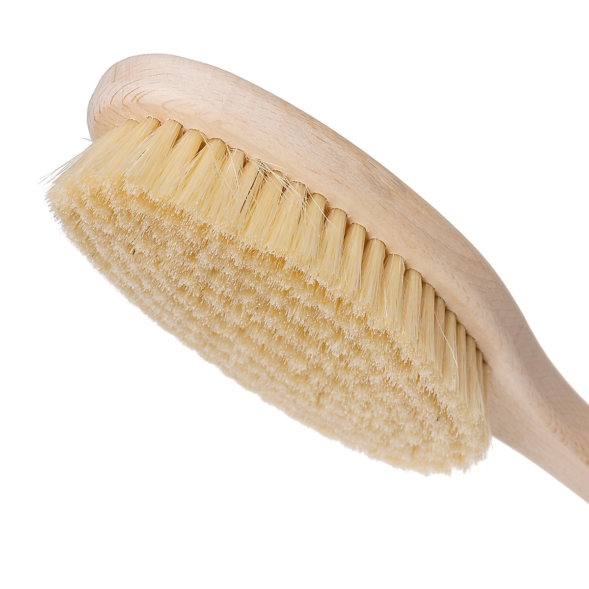 REDECKER Beechwood Bath and Shower Brush - Boar Bristle Back Brush Shower - 17-3/4 inch Handle for Hard-to-Reach Areas - Natural Pig Bristle Fibers Remove Dead Skin - Long Handled Bristle Shower Brush