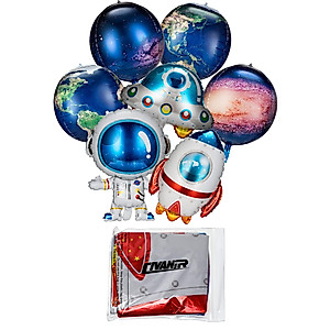 8 Pieces Galaxy Space Balloons Large Outer Space Cartoon Balloons Inflatable Rocket Astronaut Earth Spaceship Planet Balloons Space Themed Party Supplies for Galaxy Birthday Party Photo Booth