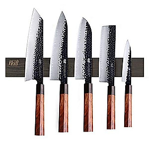FINDKING 5Pcs Knife Set Dynasty series-3 layer 9CR18MOV clad steel w/octagon handle Chef's Knife with 18'' Acacia Wood Magnetic Knife Strip
