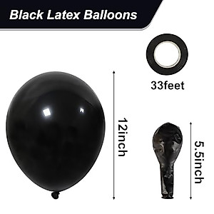 RUBFAC Black Balloons, 50pcs 12 Inch Premium Black Balloons and Ribbon, Thick Latex Balloons for Birthday Wedding Baby Shower Graduation Anniversary Party Decorations