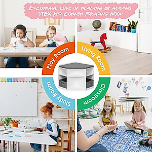 UTEX Kids Corner Reading Nook/ Bench with Storage, Corner Cabinet with 6 Cubbies for Living Room, Bedroom, an Ideal Gift for Kids, Toddlers 3 Age +, White