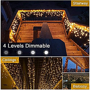 B-right Icicle Lights Outdoor, 32.8ft 480 LED Icicle Christmas Lights 60 Drops 8 Modes Waterproof Dimmable Curtain Lights with Remote Timer for Indoor Outdoor Eaves Garden Party Decor Warm White