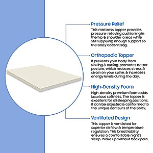 GREATON Breathable 1-inch Foam Mattress Topper with Perfect Body Support | Comfortable Mattress Topper for Ultimate Relaxation, Improves Back Pain, Heavy-Duty Structured Toppers, Twin, White