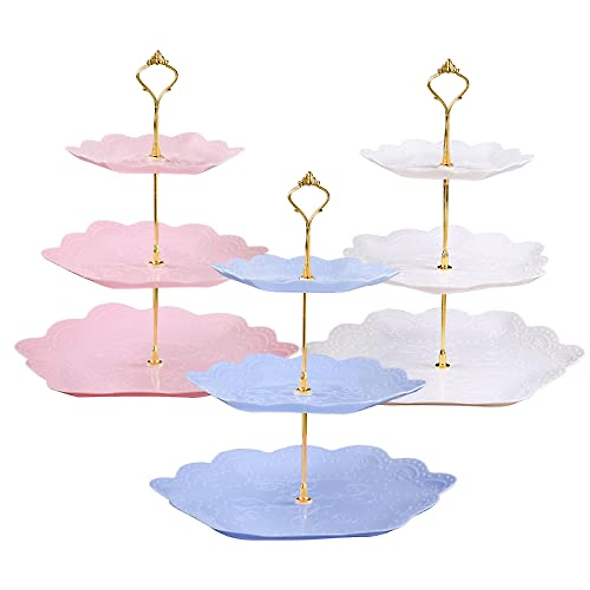 3 Pcs 3-Tier Cupcake Stand Fruit Plate Cakes Stand Tower for Halloween Wedding Home Birthday Tea Party Serving Platter (Hexagon)