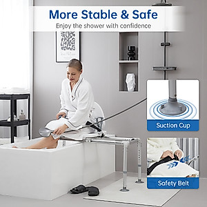 RESTISLAND Heavy Duty Sliding Transfer Bench with Swivel Seat, Rotating Sliding Shower Chair and Bath Safety Seat with Non-Slip Suction Cup