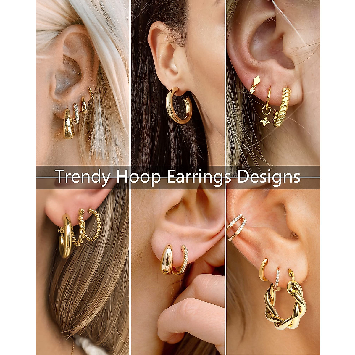 Adoyi Gold Hoop Earrings, Small Gold Hoops Earrings Chunky Huggie Hoop Earrings Set for Women 14K Gold Plated Lightweight Jewelry Birthday Christmas Gifts for Her 3/6/9 pairs