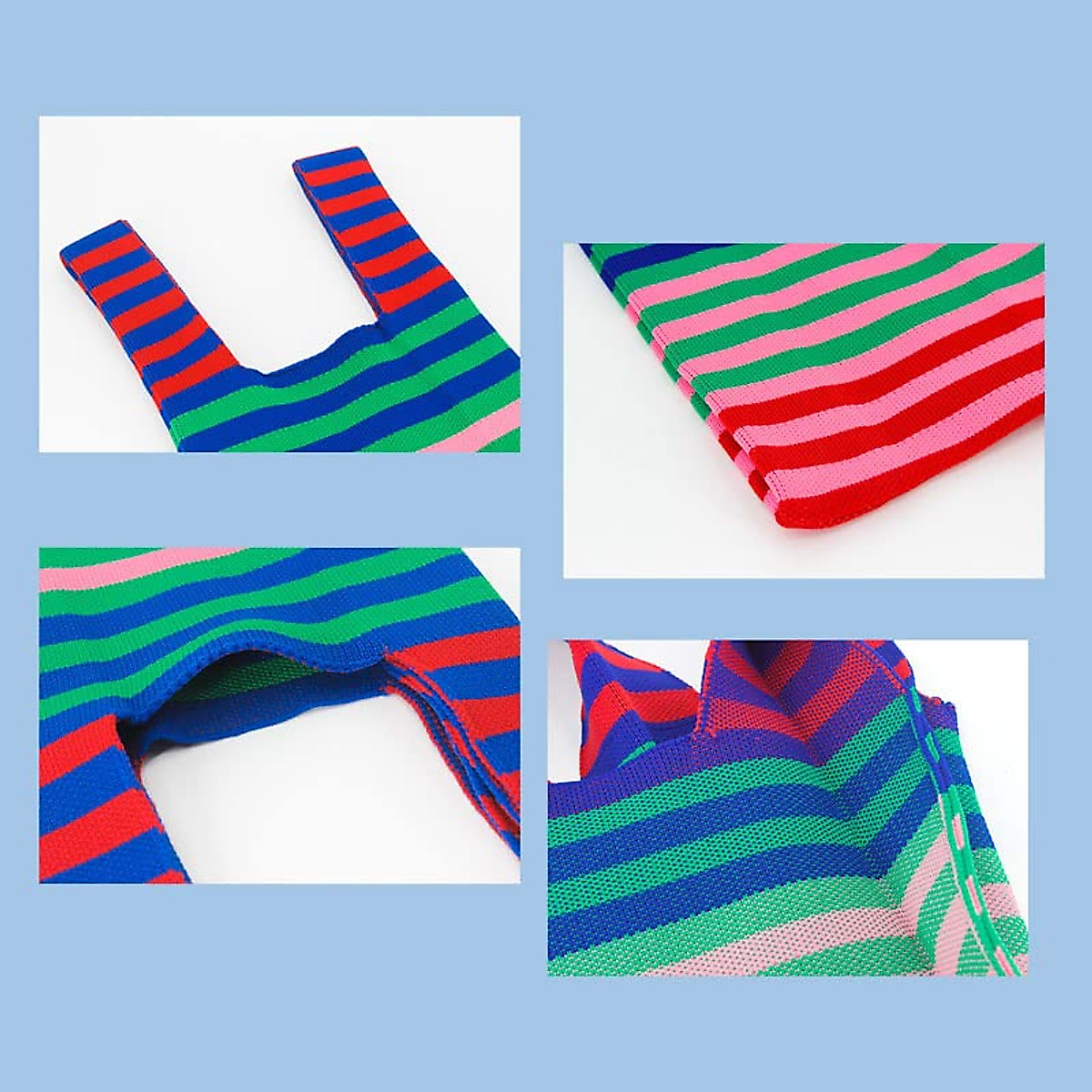 Dvagoent Rainbow Tote Bag for Girls, Striped Tote Bag for Women, Knitted Tote Bag, Shoulder Bags Tote, Armpit Bags Women Fashion (Blue Red Green)