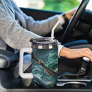 Ocean Goddess Dolphins Greek Myth 40oz Water Bottle Double Wall Insulated Tumbler with Handle Leakproof Travel Mug White-style