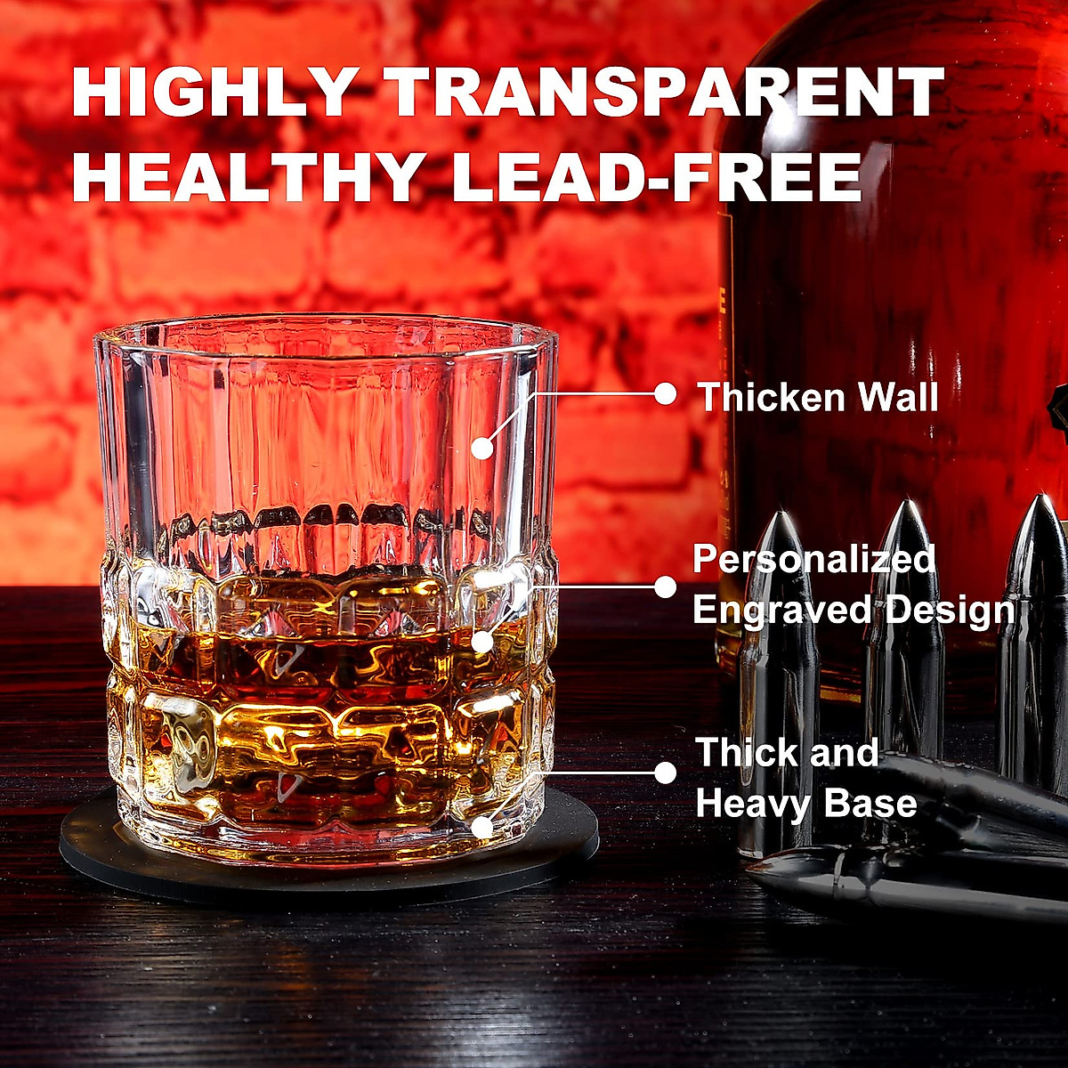 Whiskey Gifts for Men Dad, Best Birthday Gift Ideas for Men from Daughter Son, Stainless Steel Whiskey Stones & Glasses Set, Bourbon Gifts for Men Him Dad Christmas Retirement