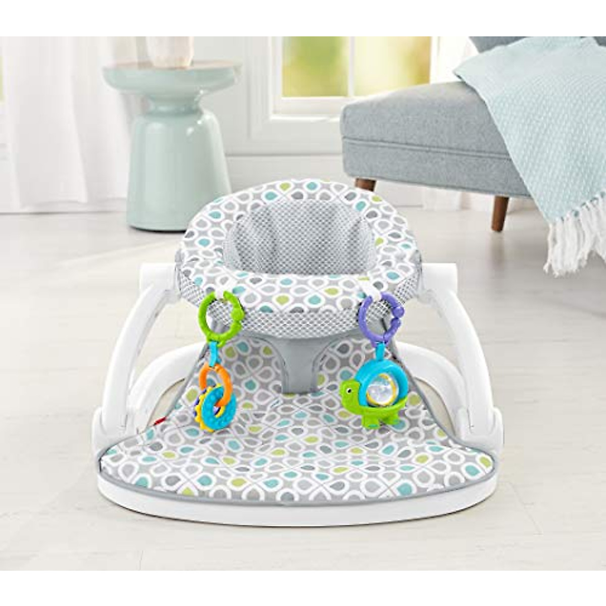 Fisher-Price Portable Baby Chair Sit-Me-Up Floor Seat With Developmental Toys & Machine Washable Seat Pad, Honeydew Drop