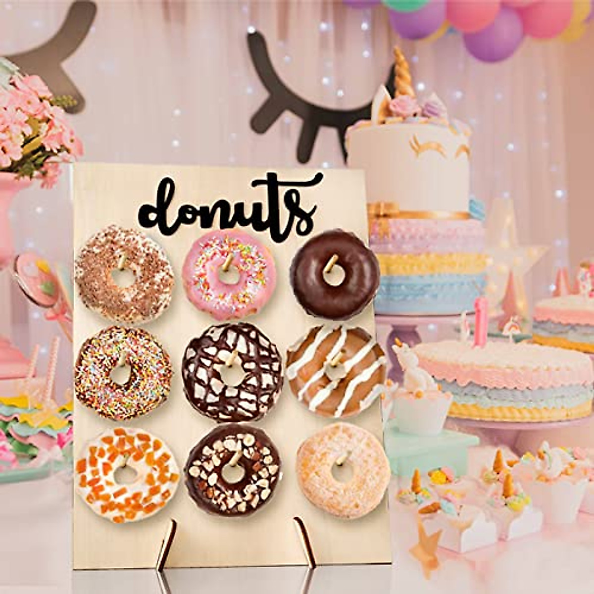 Llewyn Donut Wall Donut Display Board Donut Stand Wood Decorate for Party,Wedding,Birthday Party